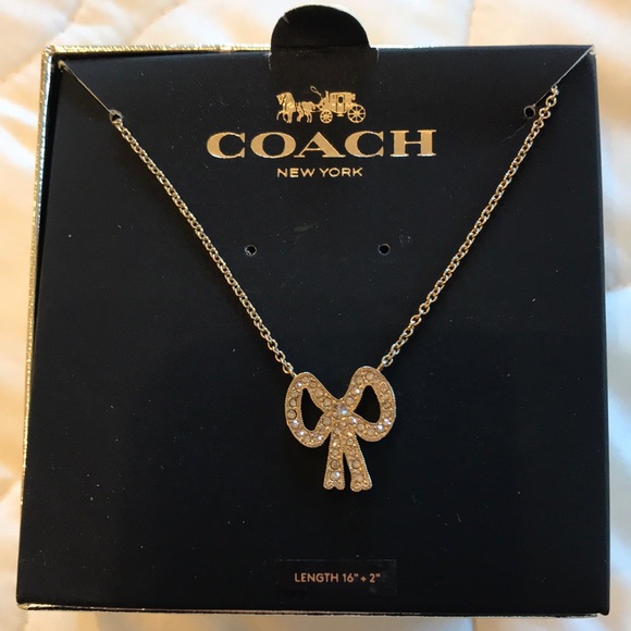 Coach | Jewelry | Coach Pave Bow Necklace Gold Tone Crystal Stone 6 And ...